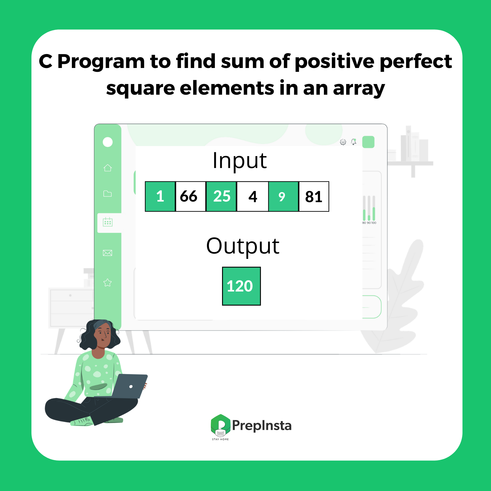 C Code to Find the Sum of Positive Perfect Square Elements in an Array